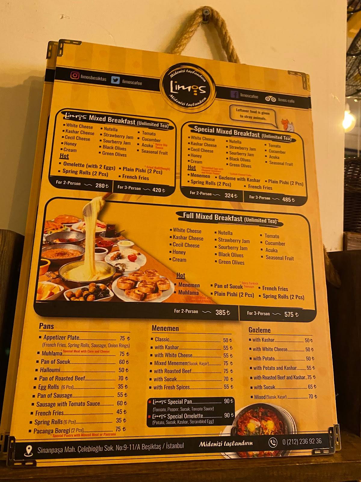 Menu au Limos Pizza, Istanbul