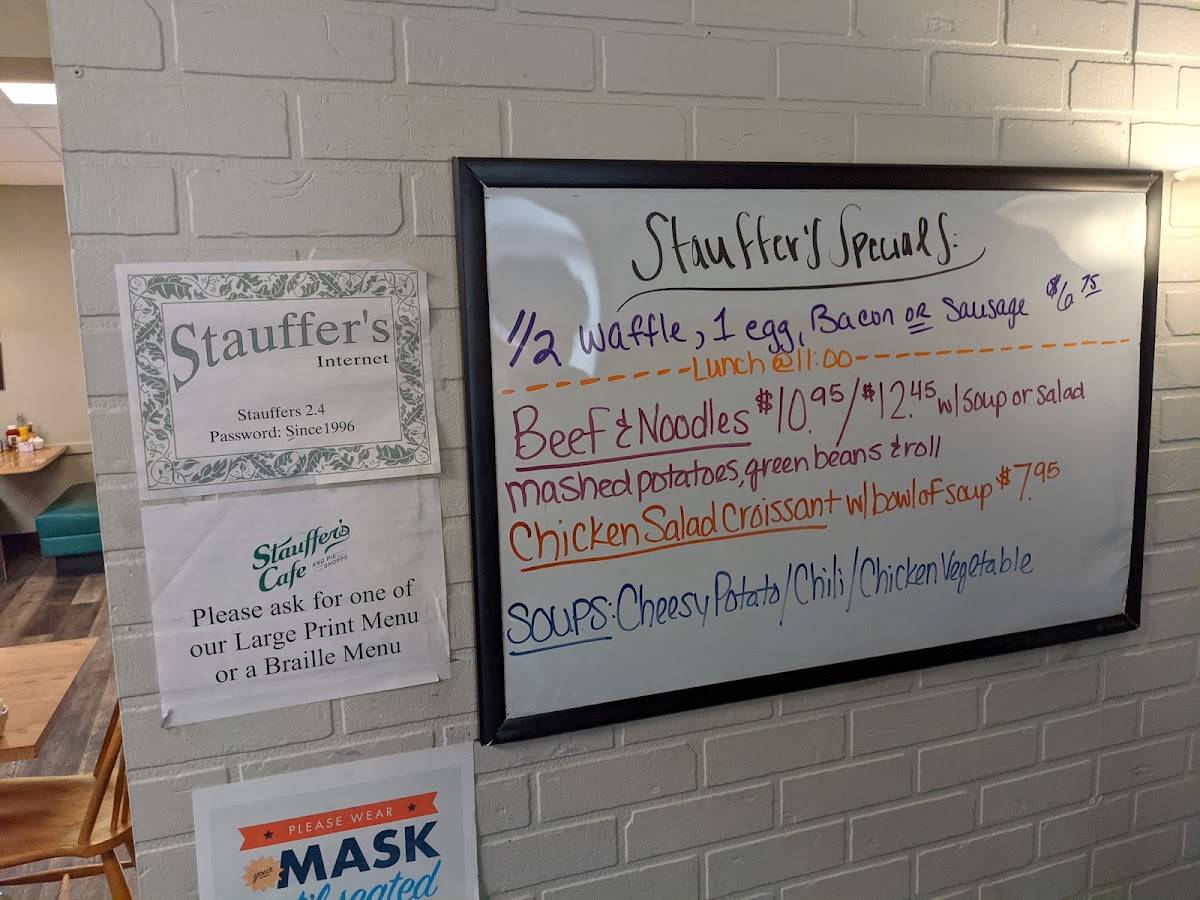 Menu at Stauffer’s Cafe & Pie Shoppe, Lincoln, S 48th St