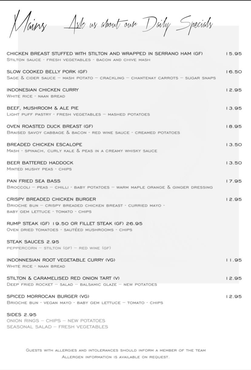 Menu at The Pyewipe Inn pub & bar, Lincoln