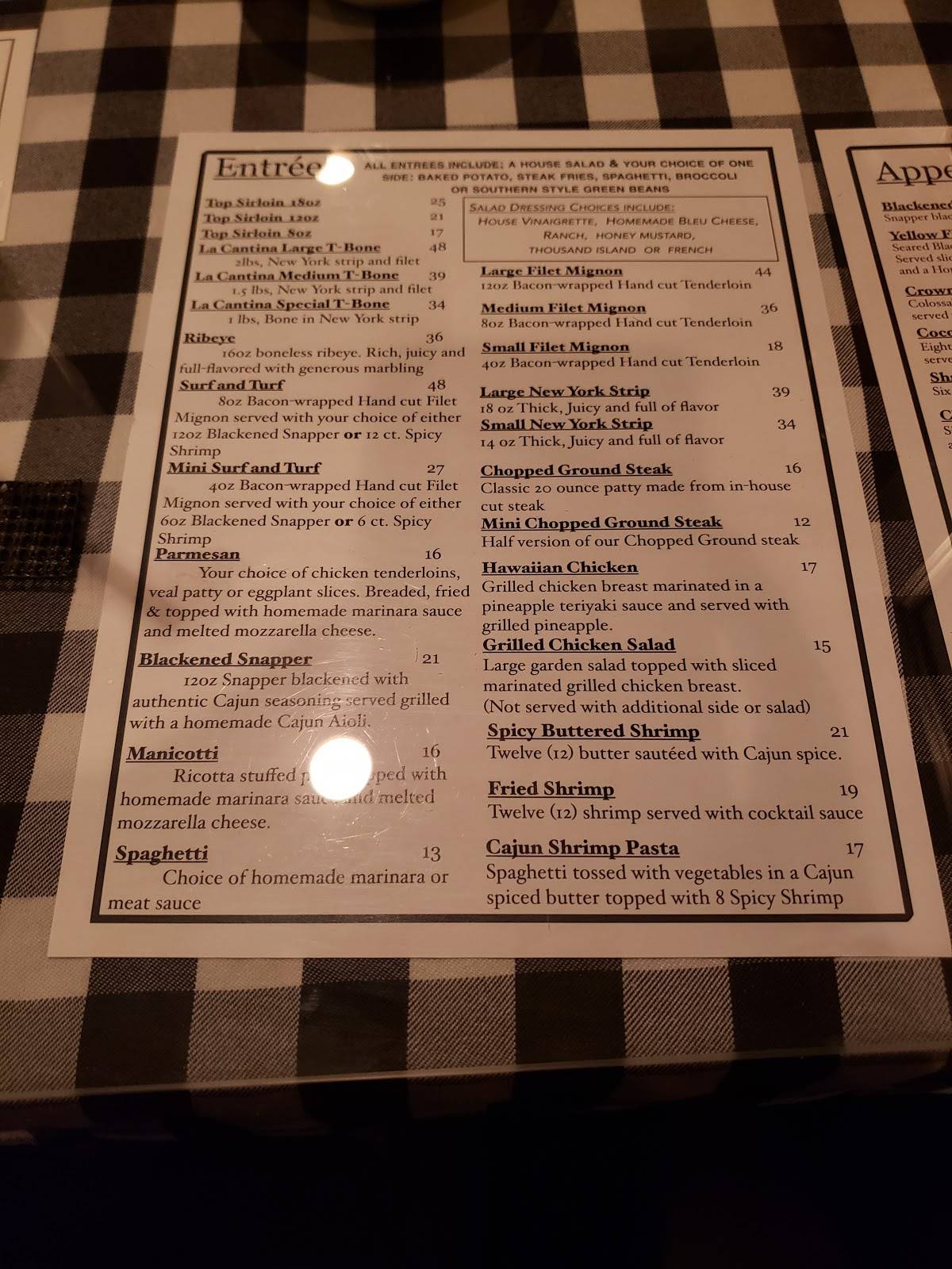 Menu at Linda's La Cantina Steakhouse, Orlando
