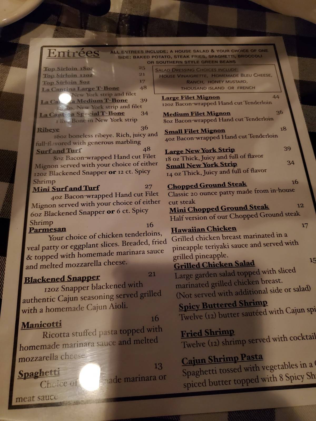 Menu at Linda's La Cantina Steakhouse, Orlando