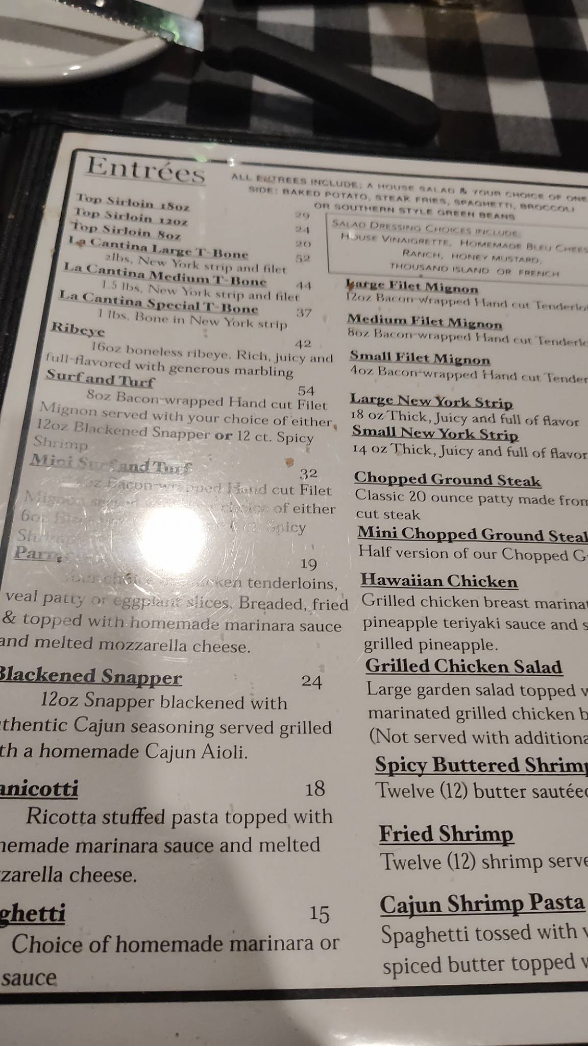 Menu at Linda's La Cantina Steakhouse, Orlando