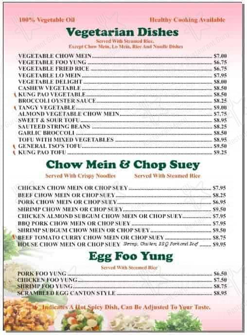 Menu at Lin's Restaurant, Tillamook