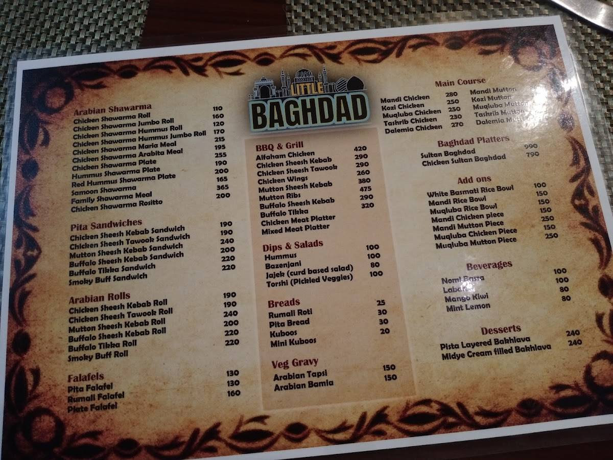 Menu at Little Baghdad - Arabian Restaurant, Bengaluru