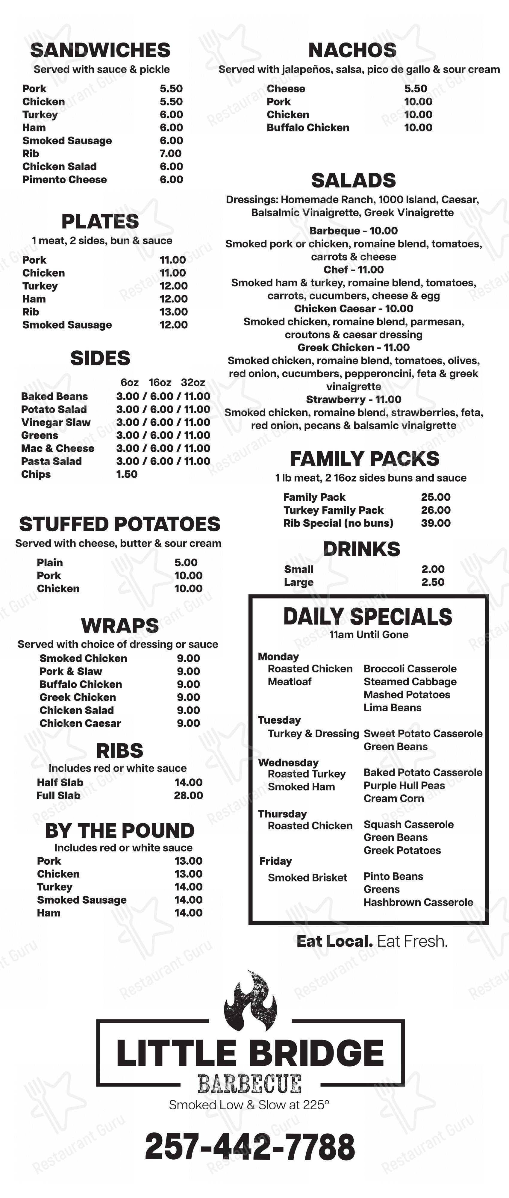 Menu at Little Bridge Marina BBQ, Gadsden