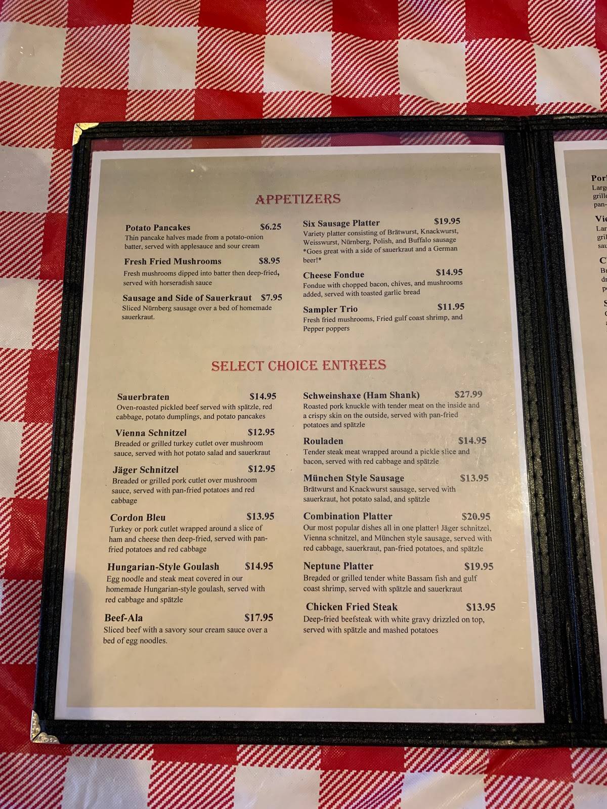 Menu at Little Germany restaurant, Fort Worth, Camp Bowie Blvd