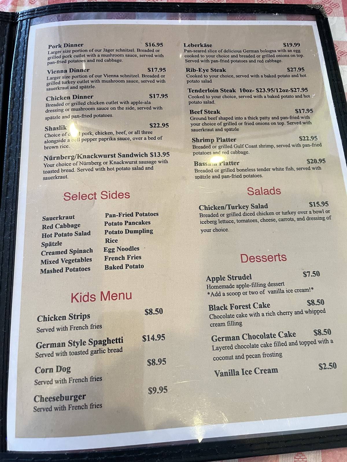 Menu at Little Germany restaurant, Fort Worth, Camp Bowie Blvd