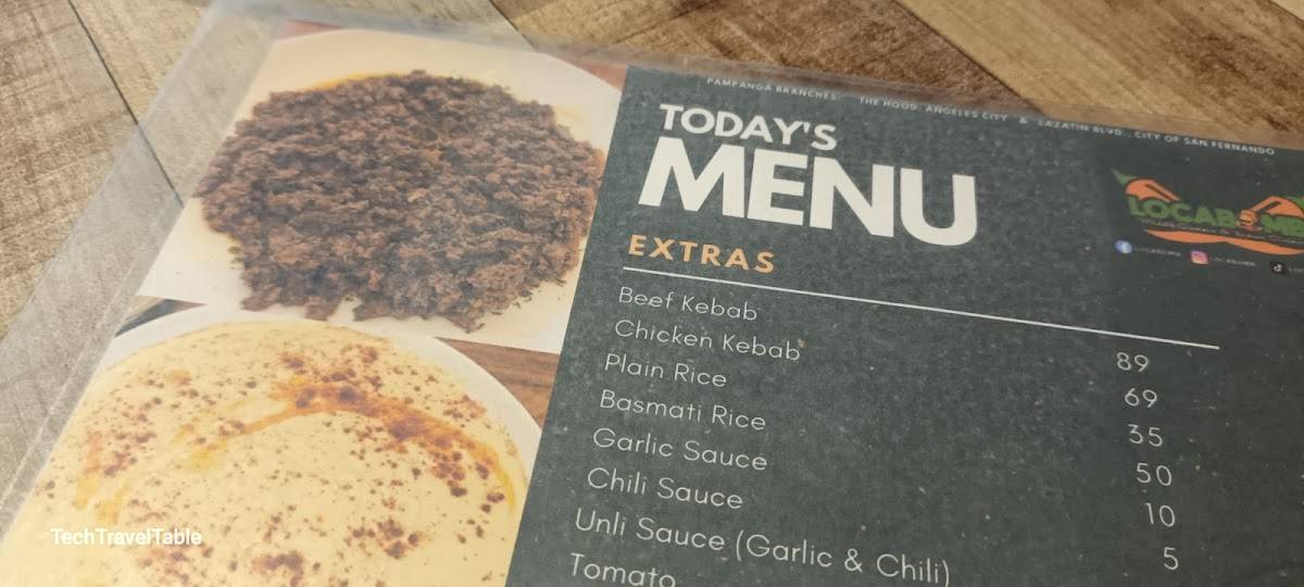 Menu at Locabomb Middle Eastern & Indian Cuisine restaurant, Angeles