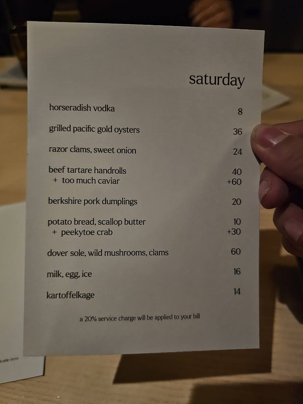 Menu at Locust restaurant, Nashville