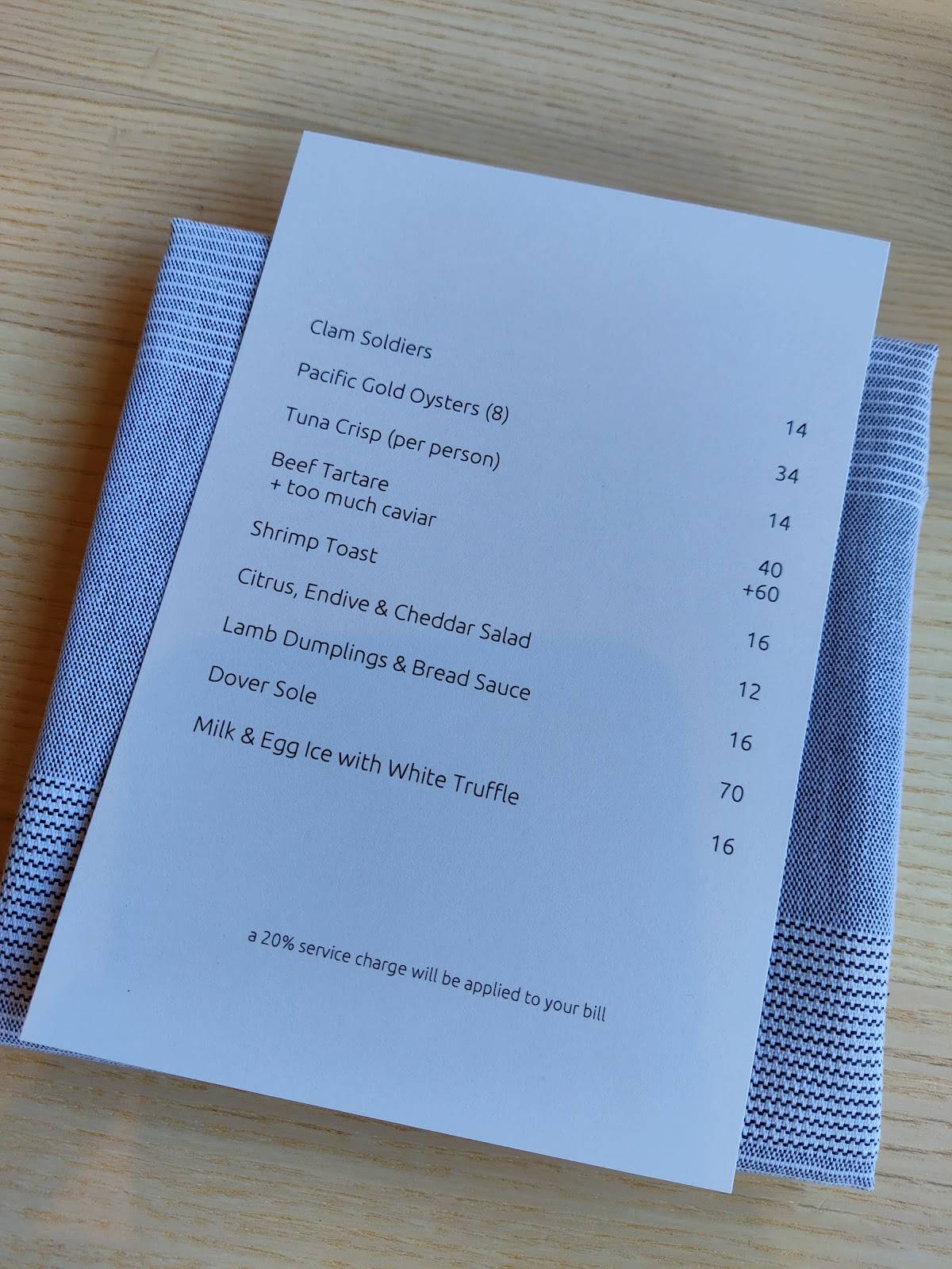 Menu at Locust restaurant, Nashville