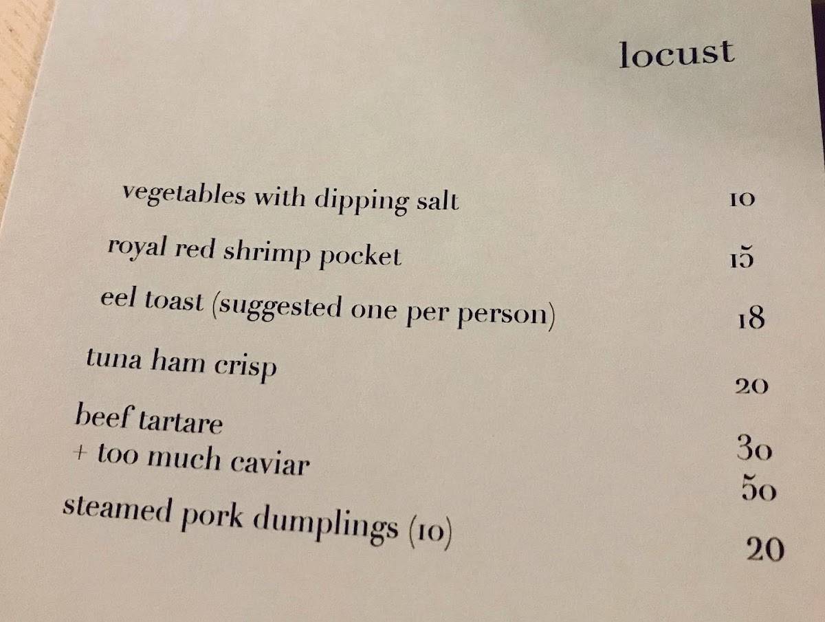 Menu at Locust restaurant, Nashville