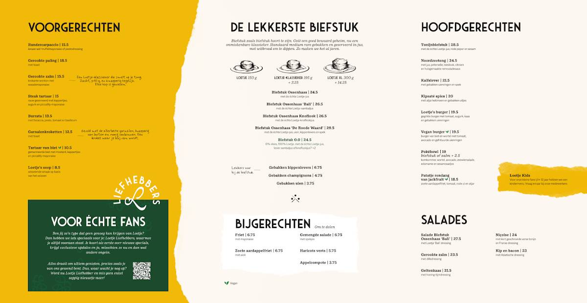 Menu at Loetje restaurant, Paterswolde