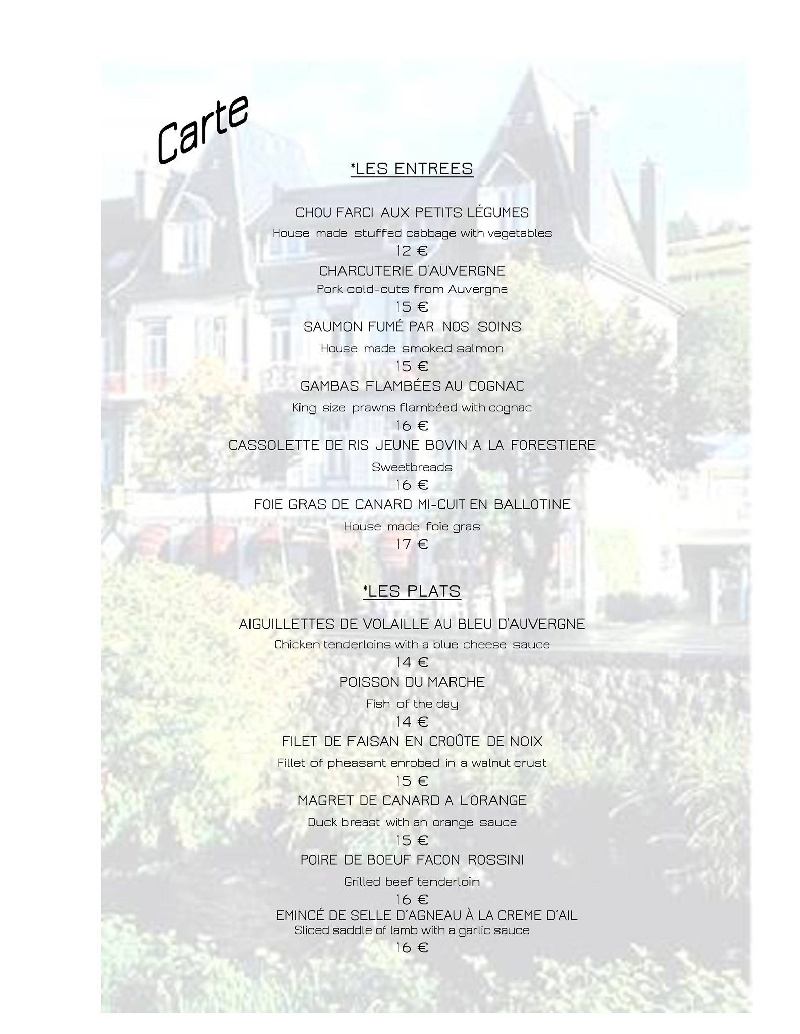 Menu au Logis Hôtel Régina restaurant, La Bourboule