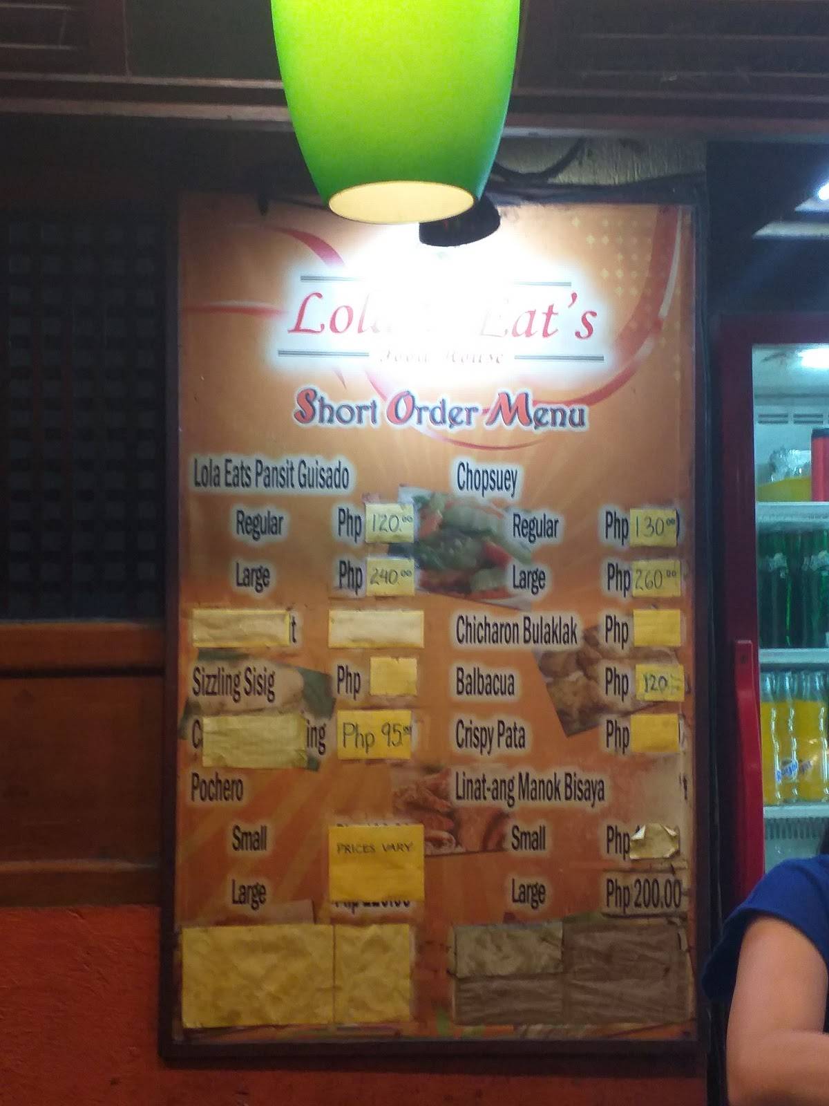 Menu at Lola Eats restaurant, Cebu City, 43 M. Velez St
