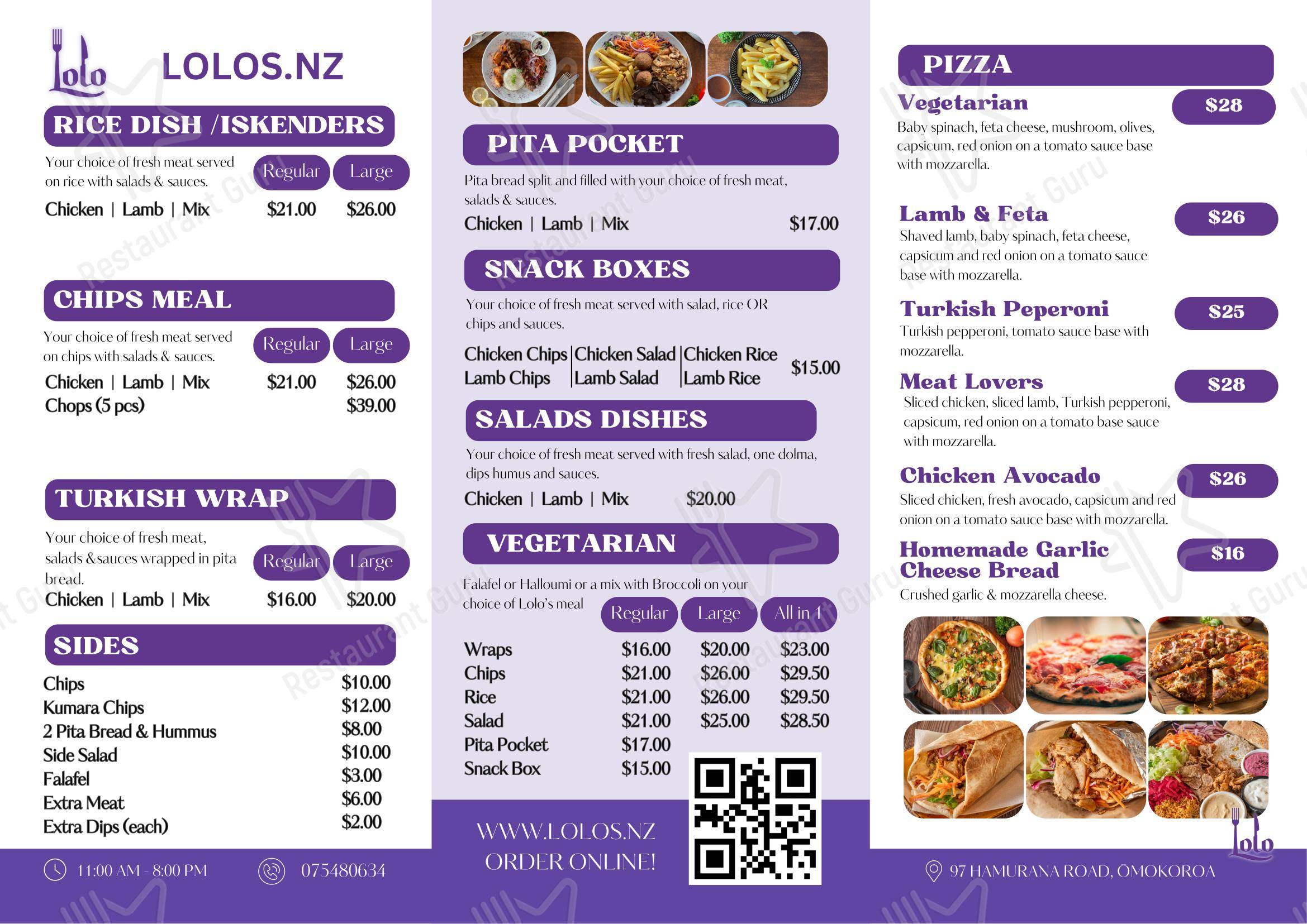 Menu at Lolo Authentic Turkish Kitchen- Omokoroa restaurant, Omokoroa