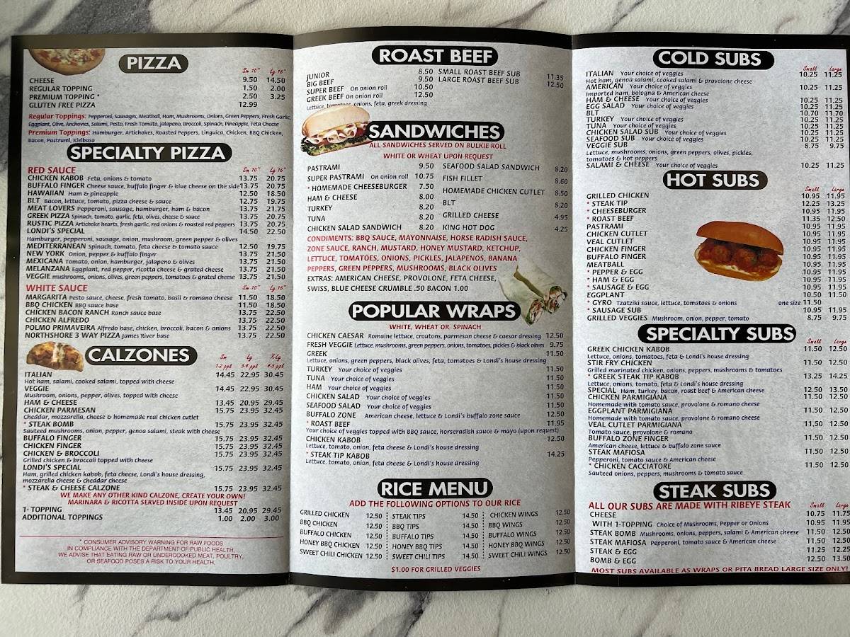 Menu at Londi's North Andover pizzeria, North Andover