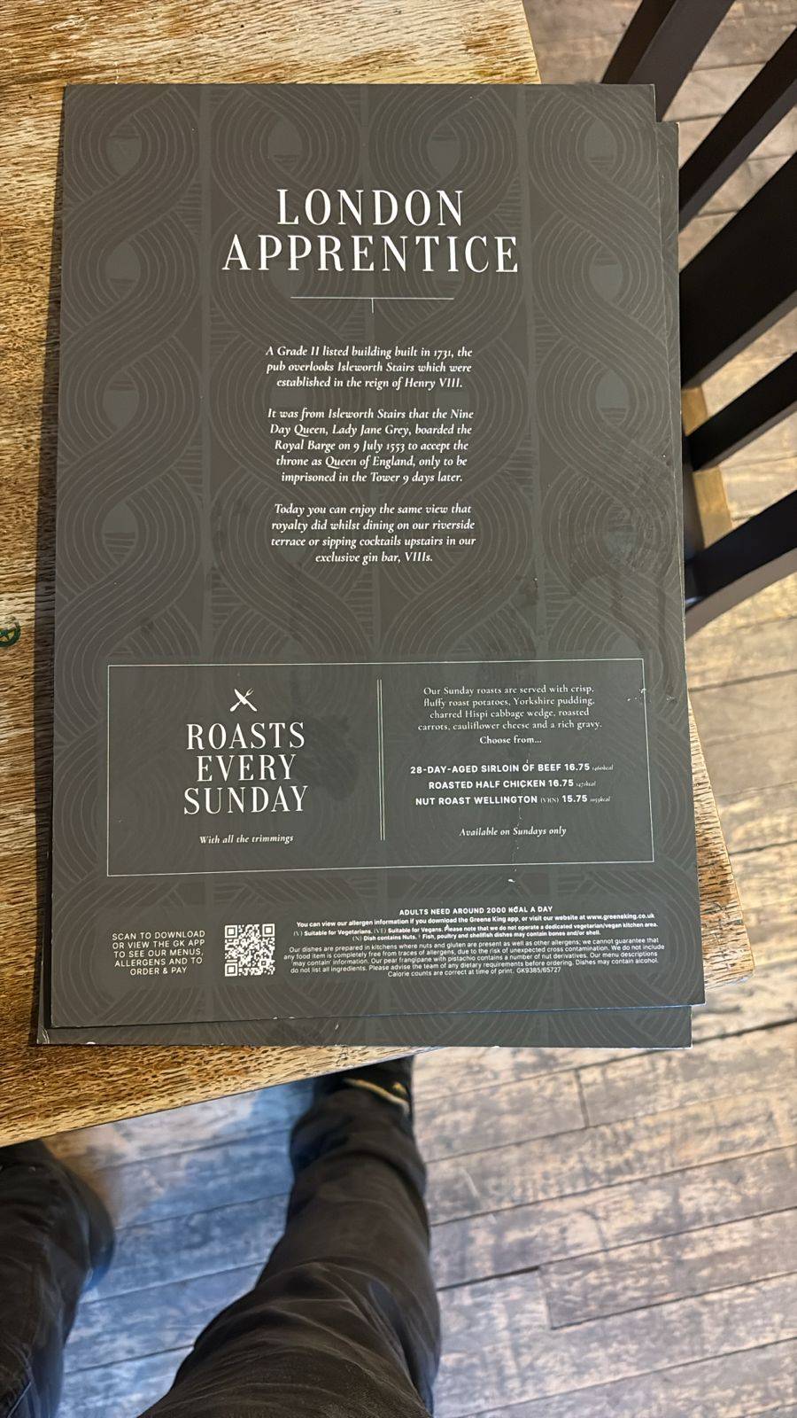 Menu at London Apprentice pub & bar, Isleworth, 62 Church St