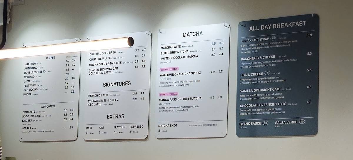 Menu at Blank Street Coffee cafe, London, 80 Kingsway