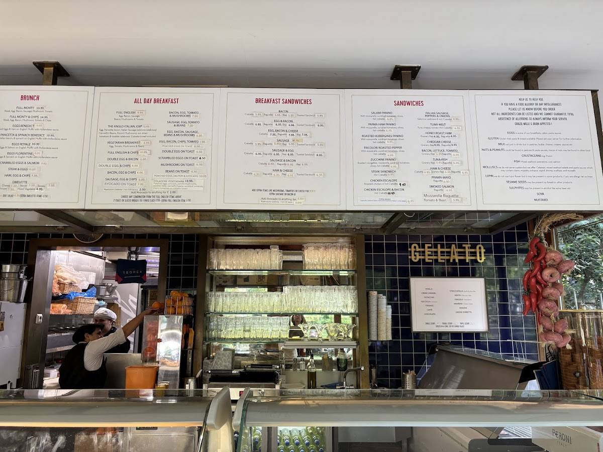 Menu at Caffè Tropea cafe, London