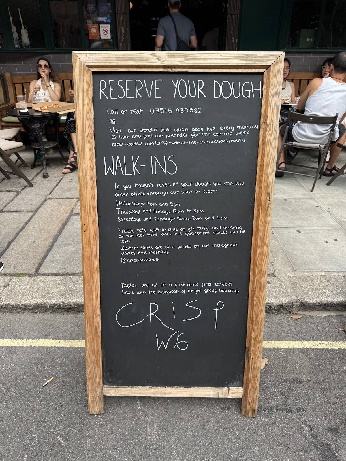 Menu at Crisp Pizza restaurant, London