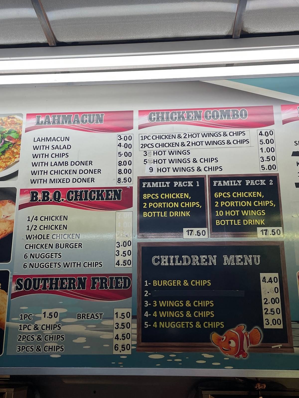 Menu at Mermaid Fish Bar, London, 189 Lower Clapton Rd