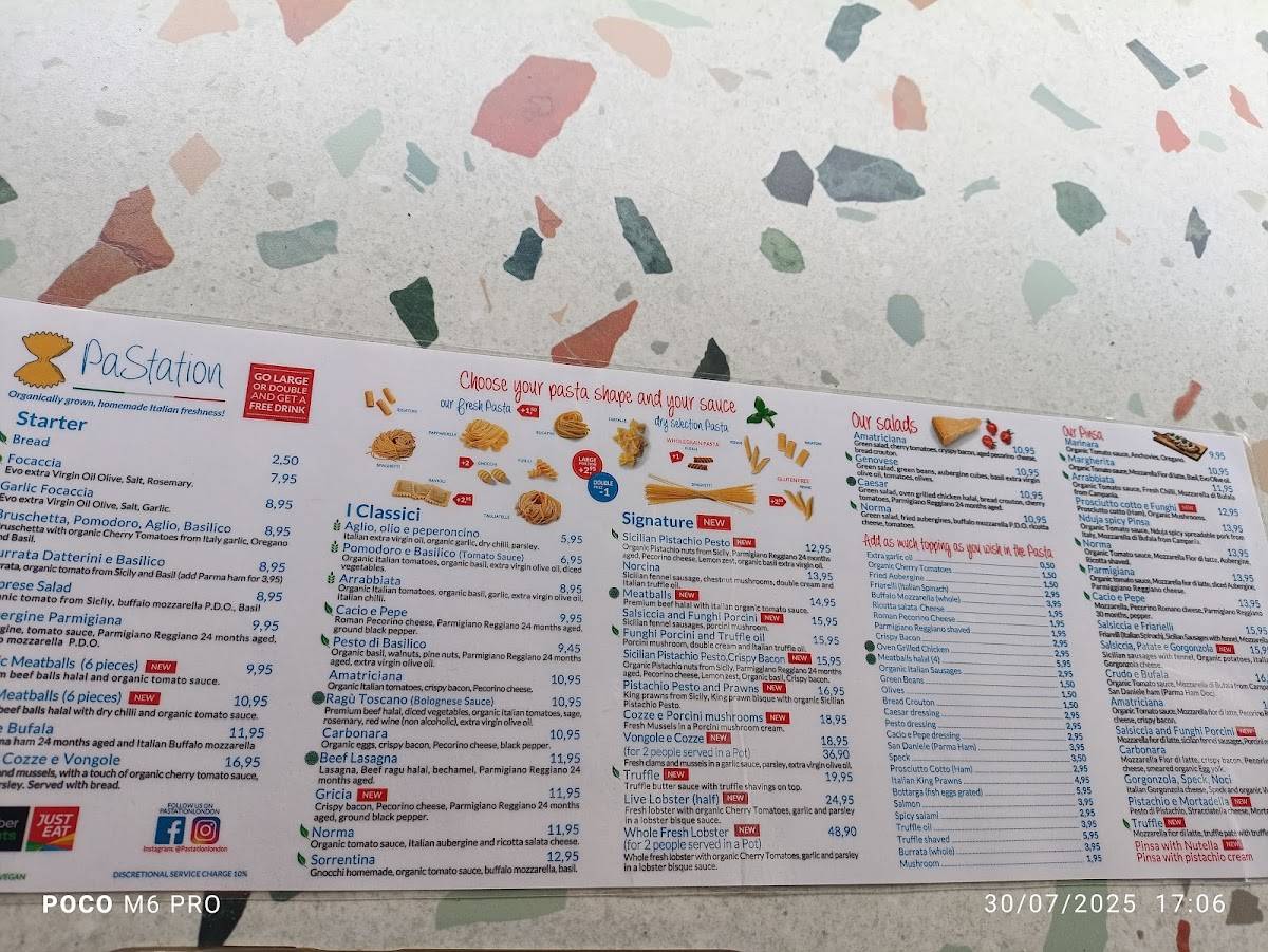 Menu at PaStation London restaurant, London