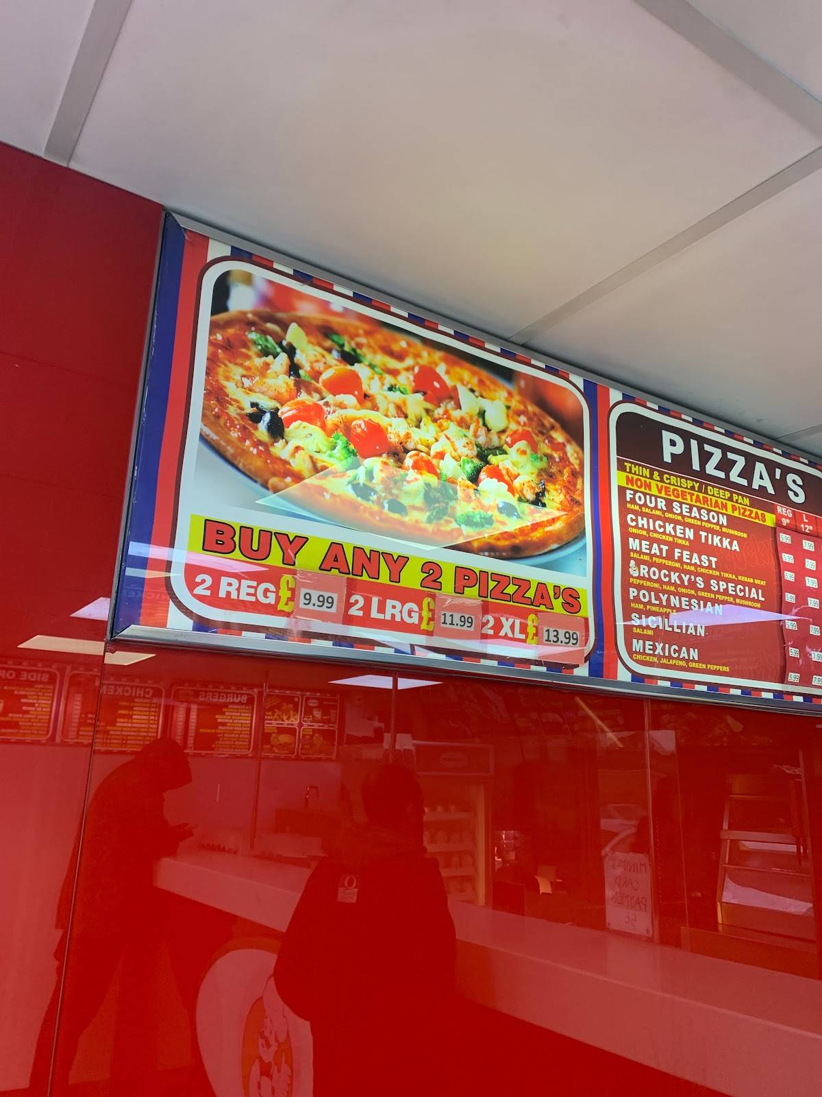Menu at Rocky's fast food, Southall, 81 Norwood Rd