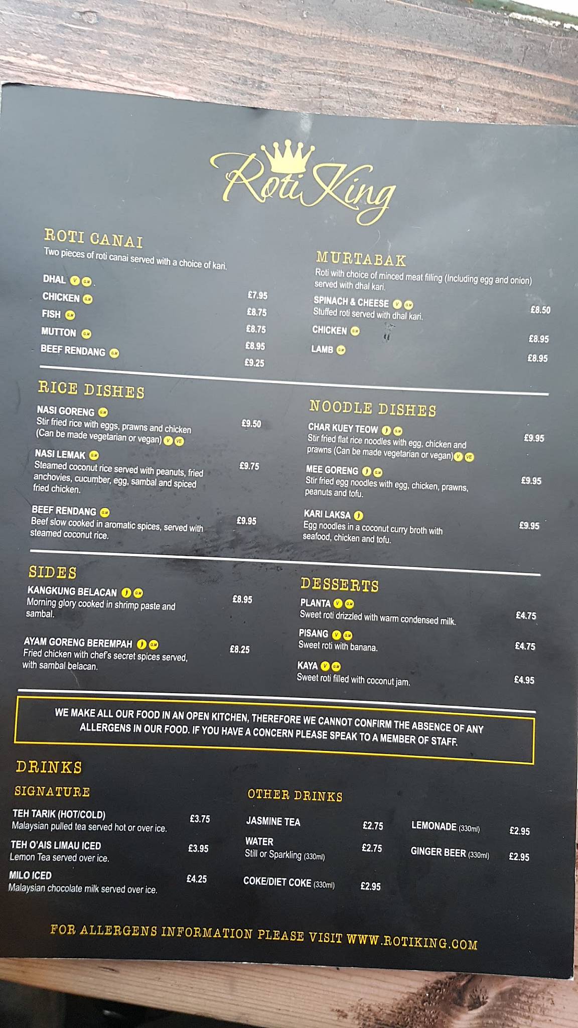 Menu at Roti King restaurant, London, Euston House