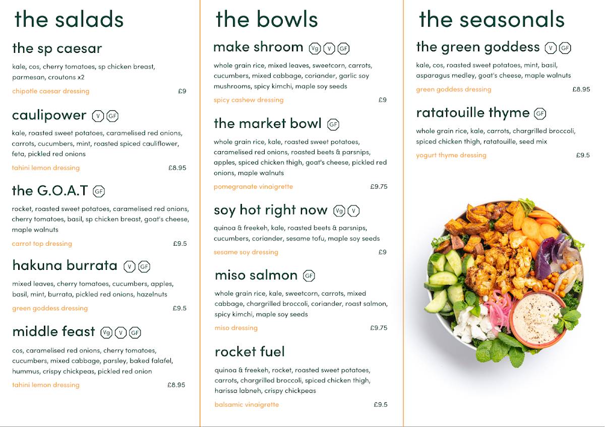 Menu at The Salad Project - Spitalfields restaurant, London