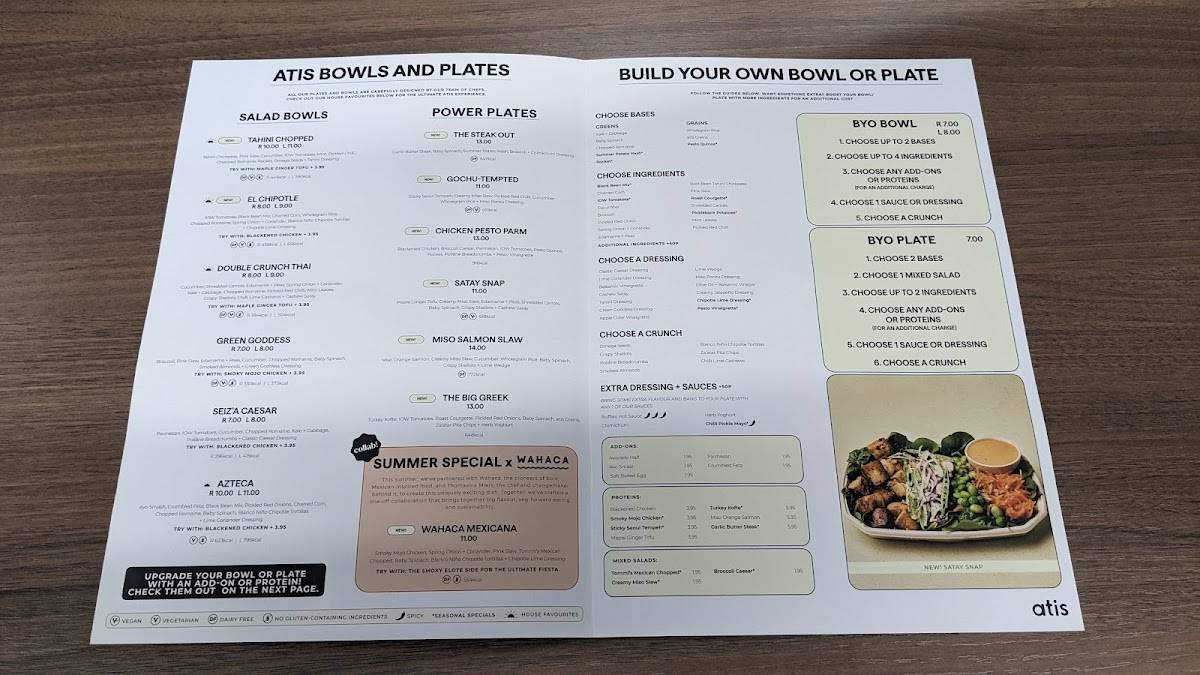 Menu at atis Old Street restaurant, London