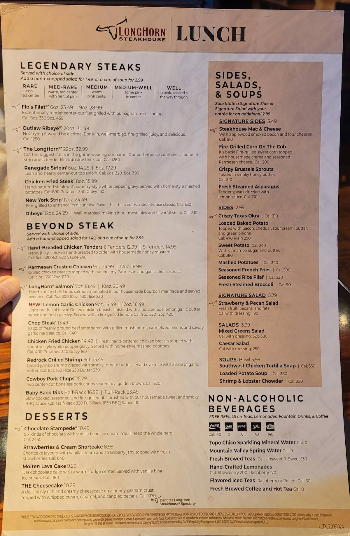 Menu at LongHorn Steakhouse, Beaumont, Eastex Fwy