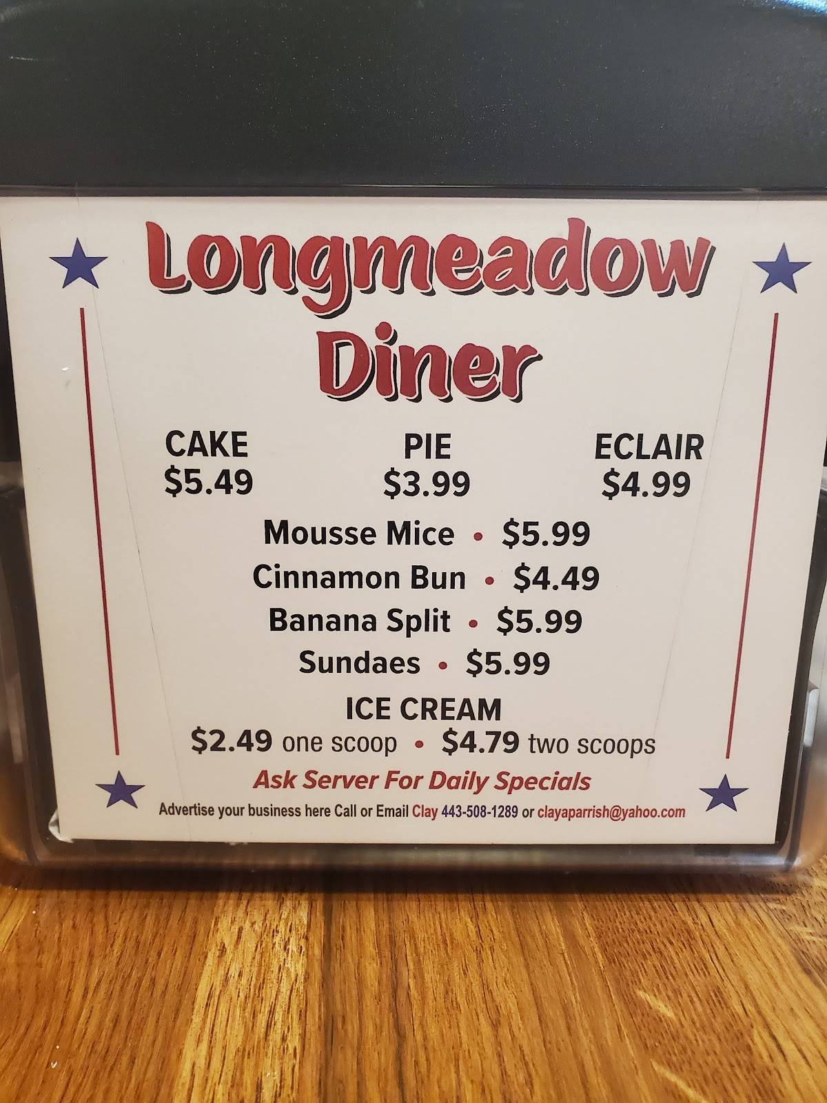 Menu at Longmeadow Diner restaurant, Hagerstown