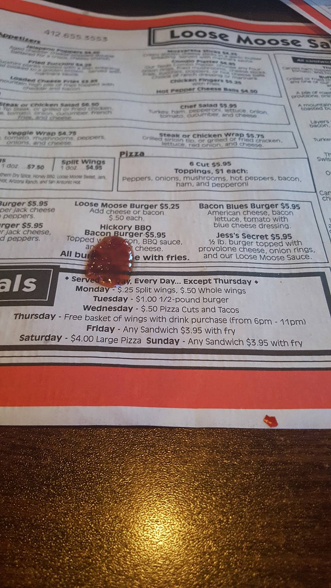 Menu at Loose Moose Saloon pub & bar, Baldwin