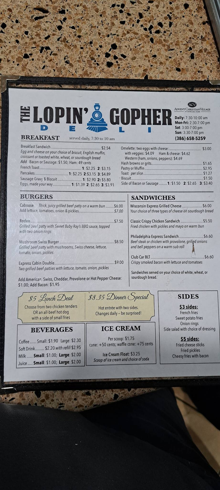 Menu at Lopin' Gopher Deli restaurant, Dowling Park