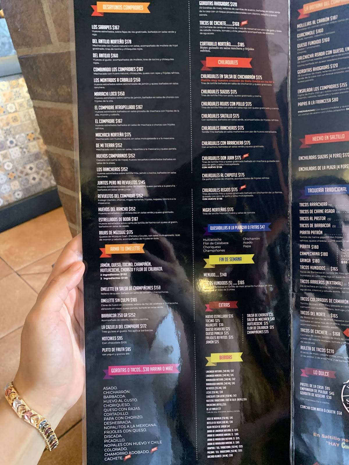 Carta del restaurante Los Compadres, Saltillo, Perif. Luis Echeverría 268