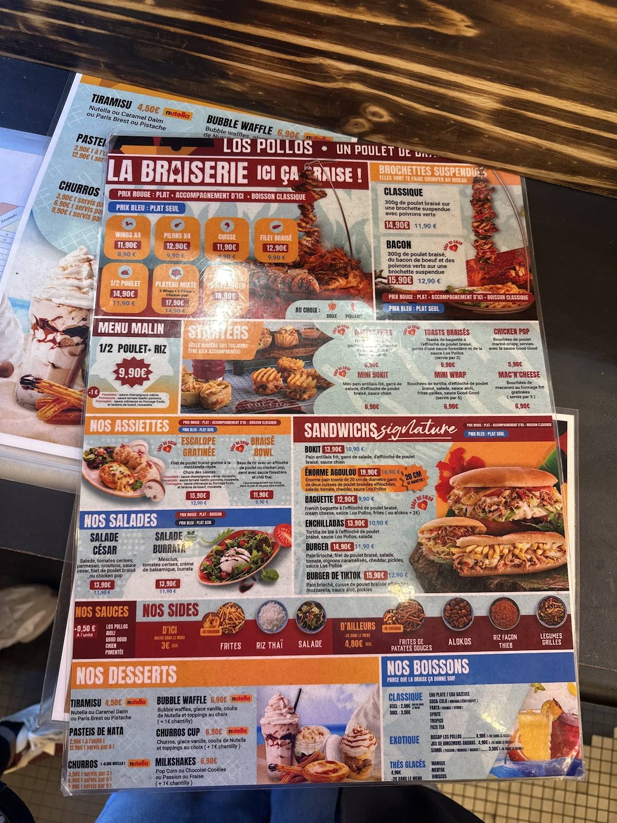 Menu au Los Pollos restaurant, Paris