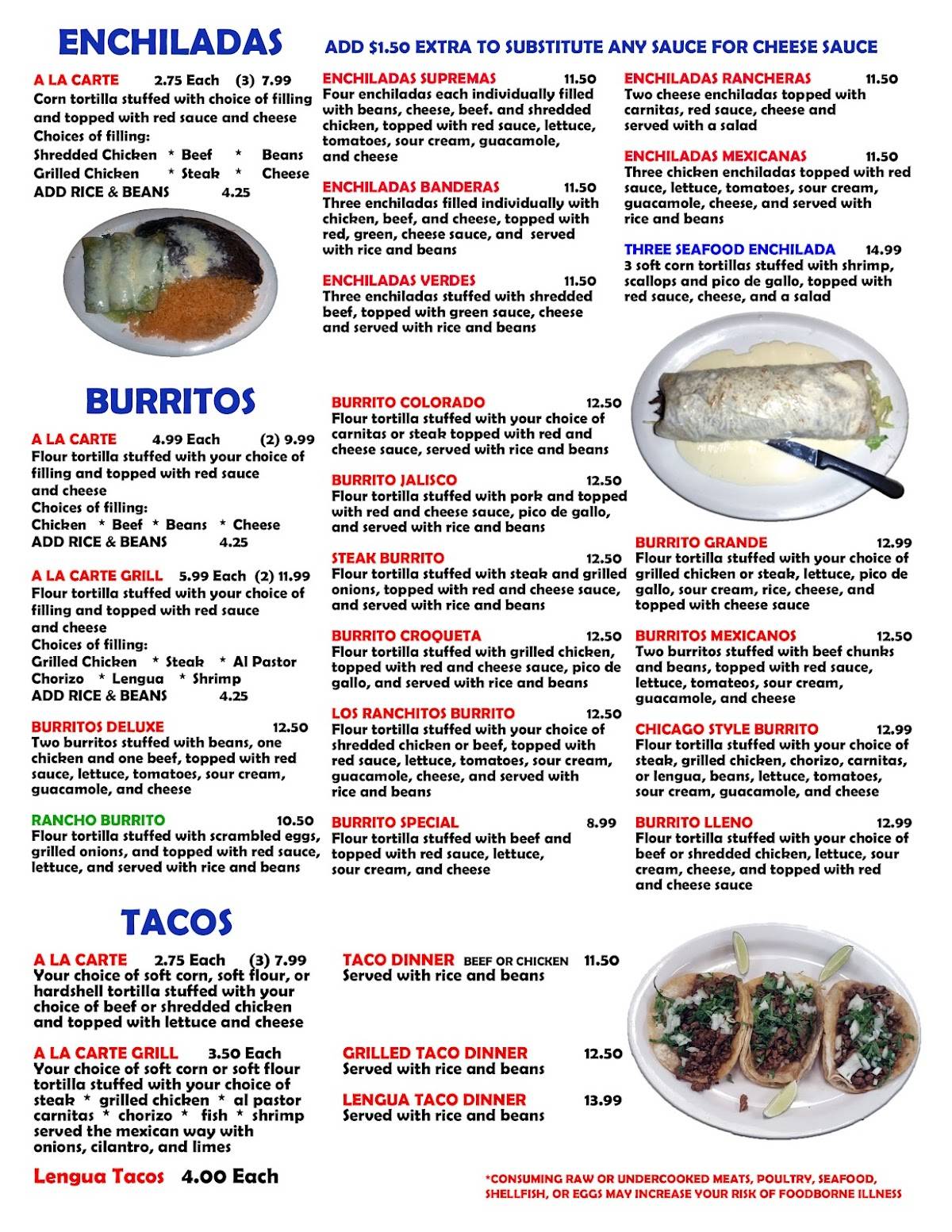 Menu at Los Ranchitos Mexican Restaurant, Geneseo