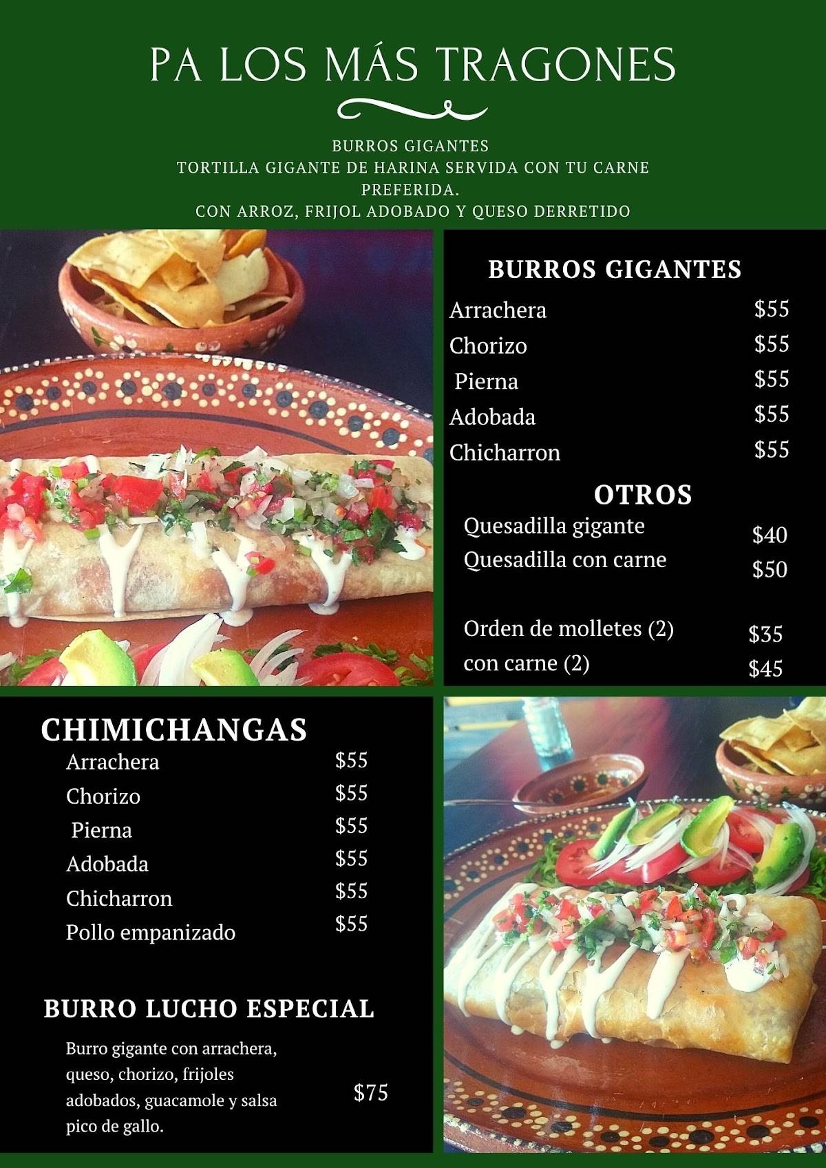 Carta del restaurante Los Tolondrones Y Chamorros Atoto, Atotonilco El Alto
