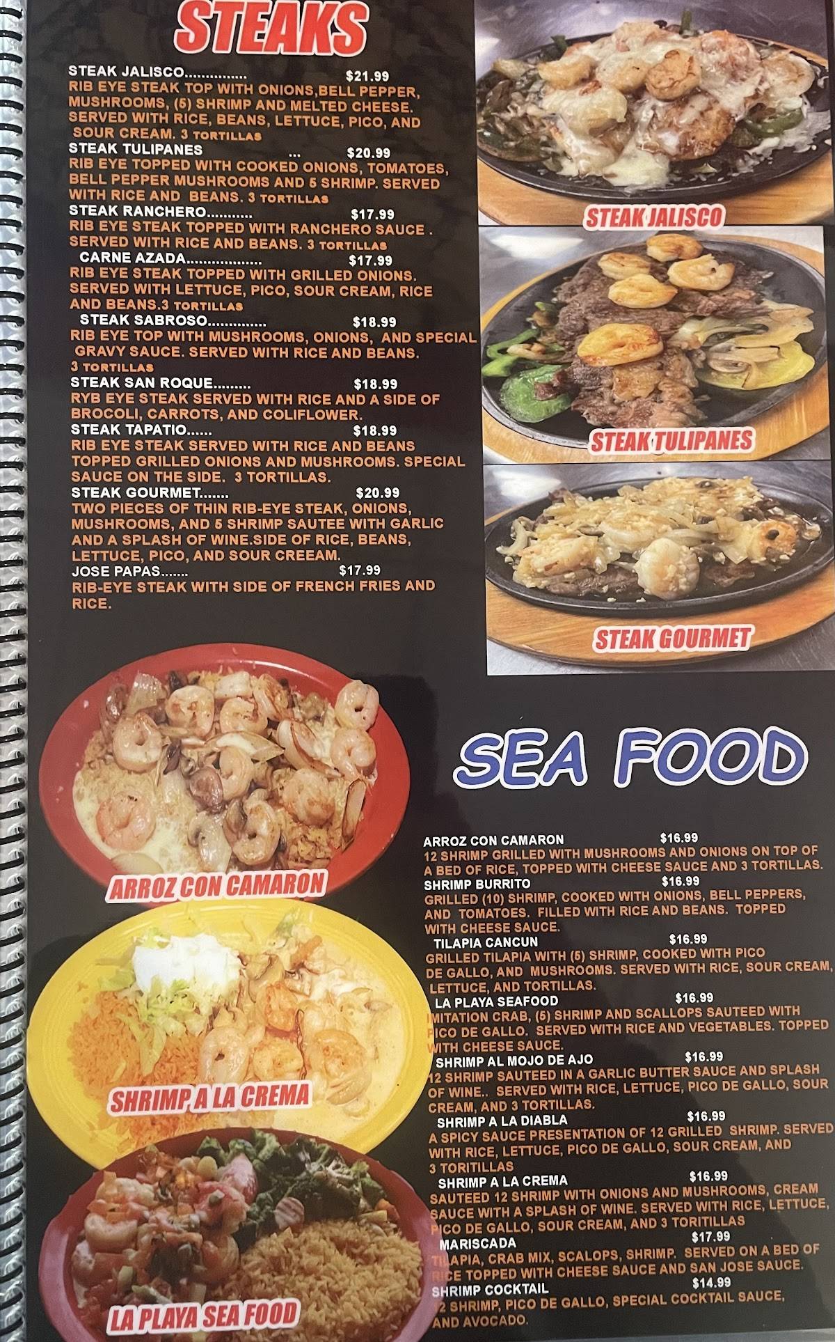Menu at Los Tulipanes restaurant, Sheldon