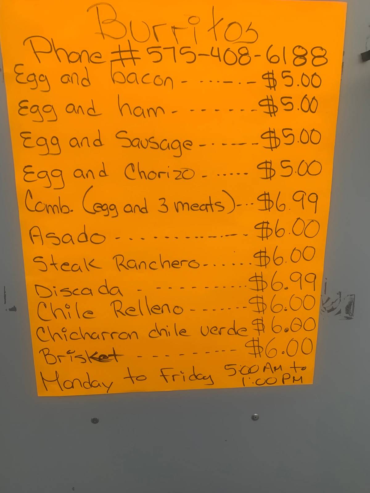 Carta del restaurante Los Volcanes, Lovington, 212 W Ave D