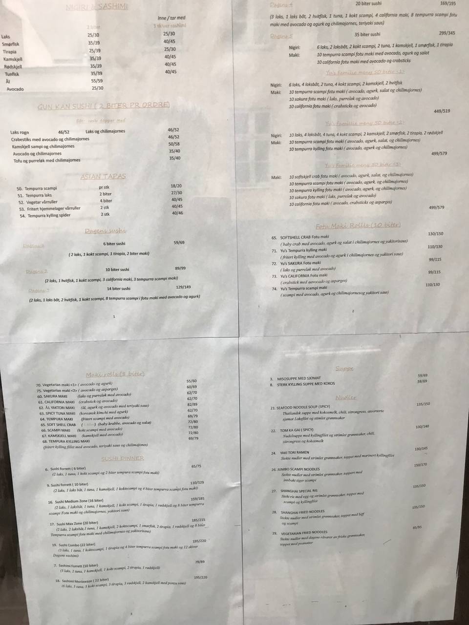 Carta de Lotus Shi's sushi Bar, Oslo