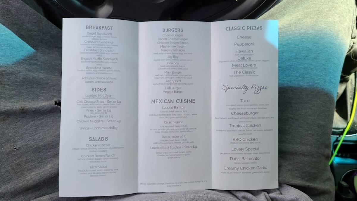 Menu at Love eats cafe, Plamondon