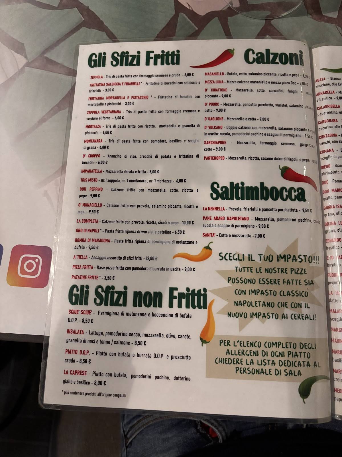 Menu at Funiculì pizzeria, Lucca, Viale S. Concordio