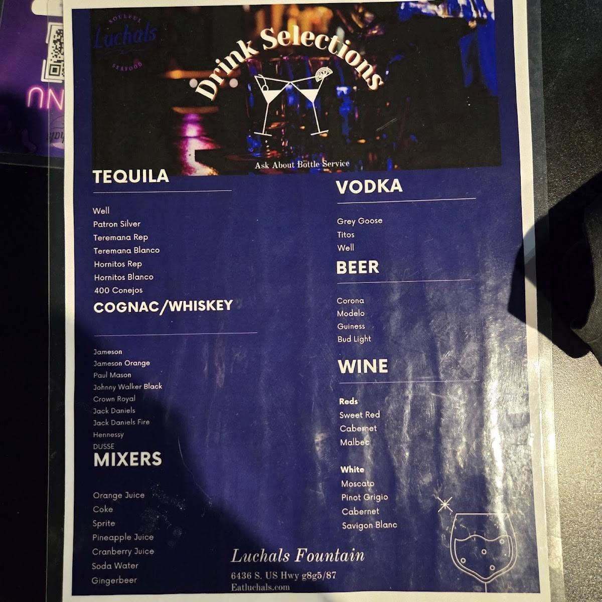 Menu at Luchals restaurant, Fountain