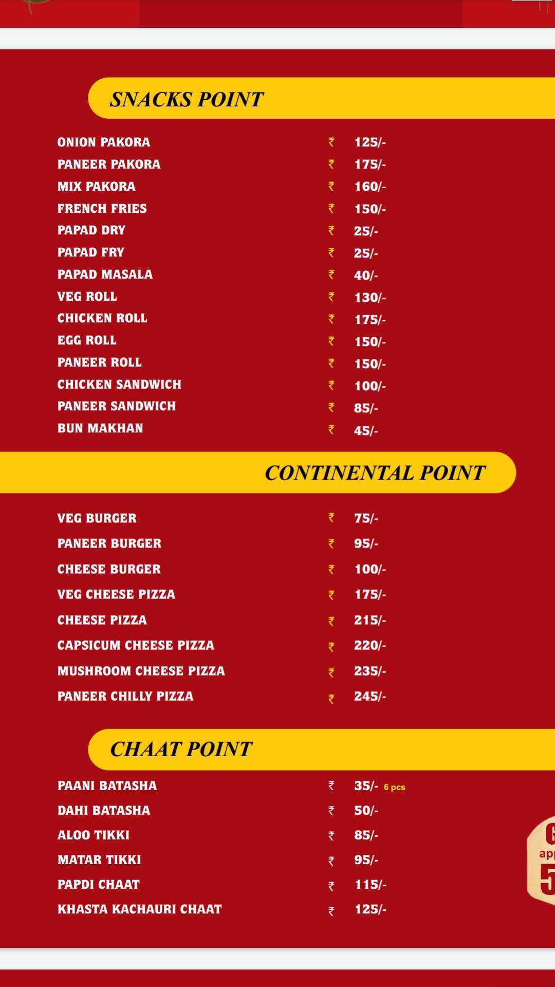 Menu at Break Point Dhaba, Lucknow, Break Point Dhaba