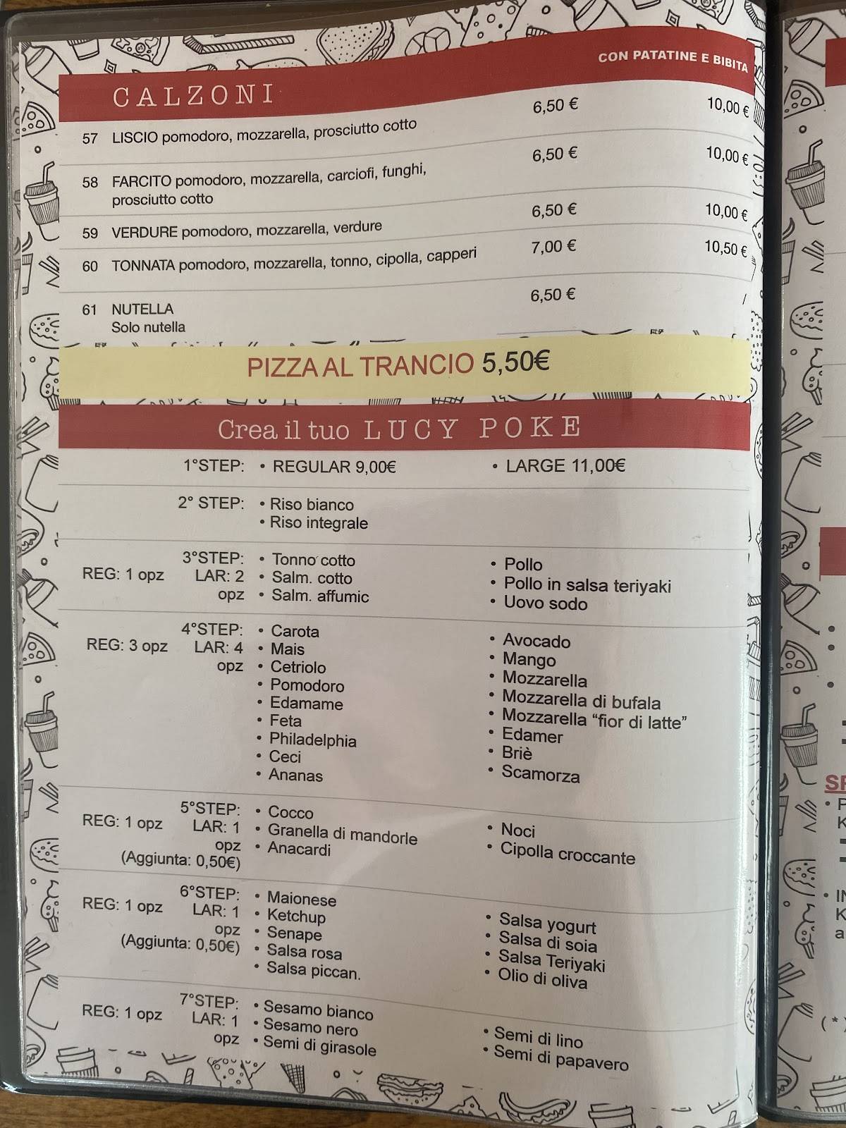 Menu da Lucy Food pizzeria, Milano