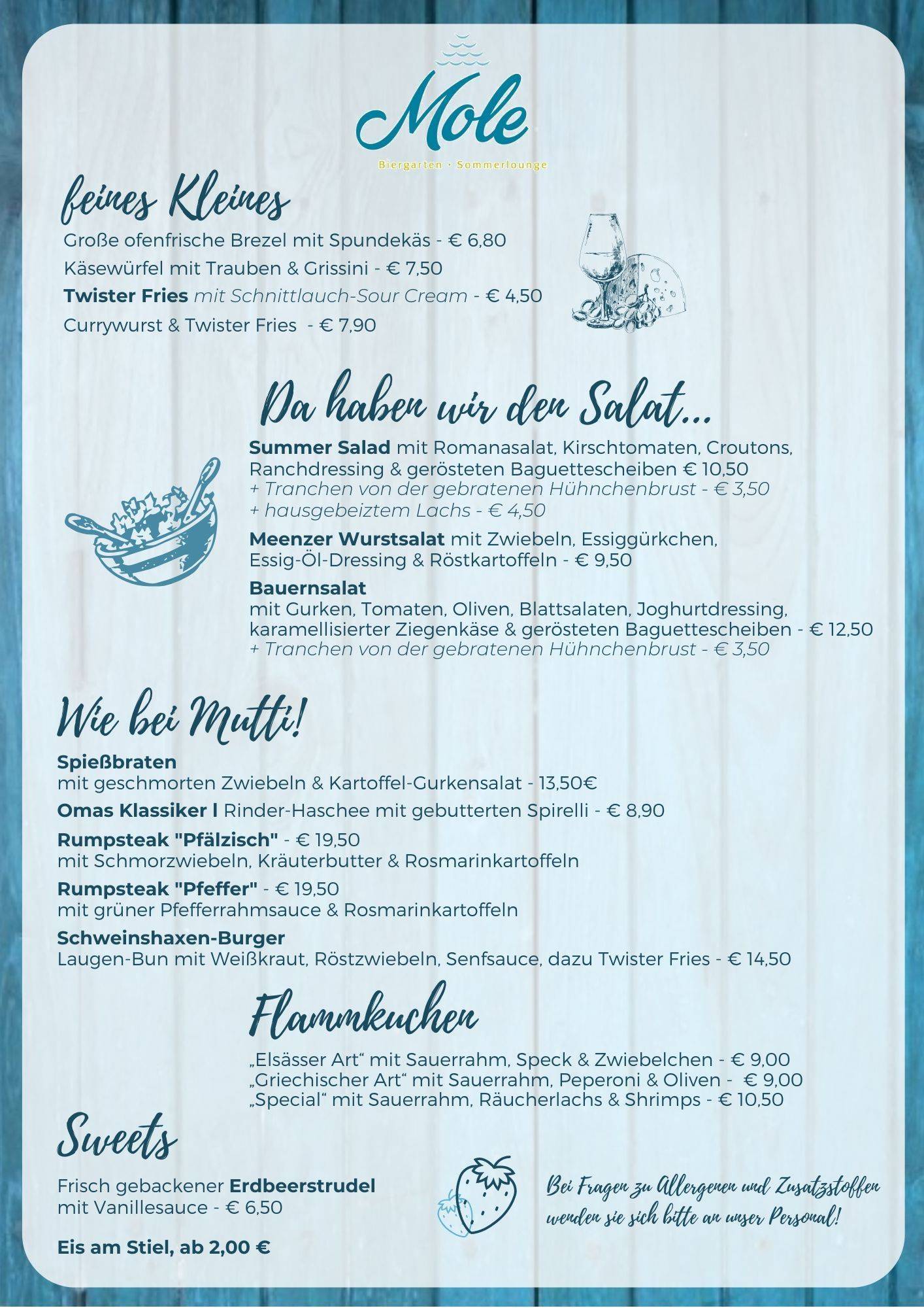 Speisekarte von Mole Biergarten Sommerlounge cafe, Mainz