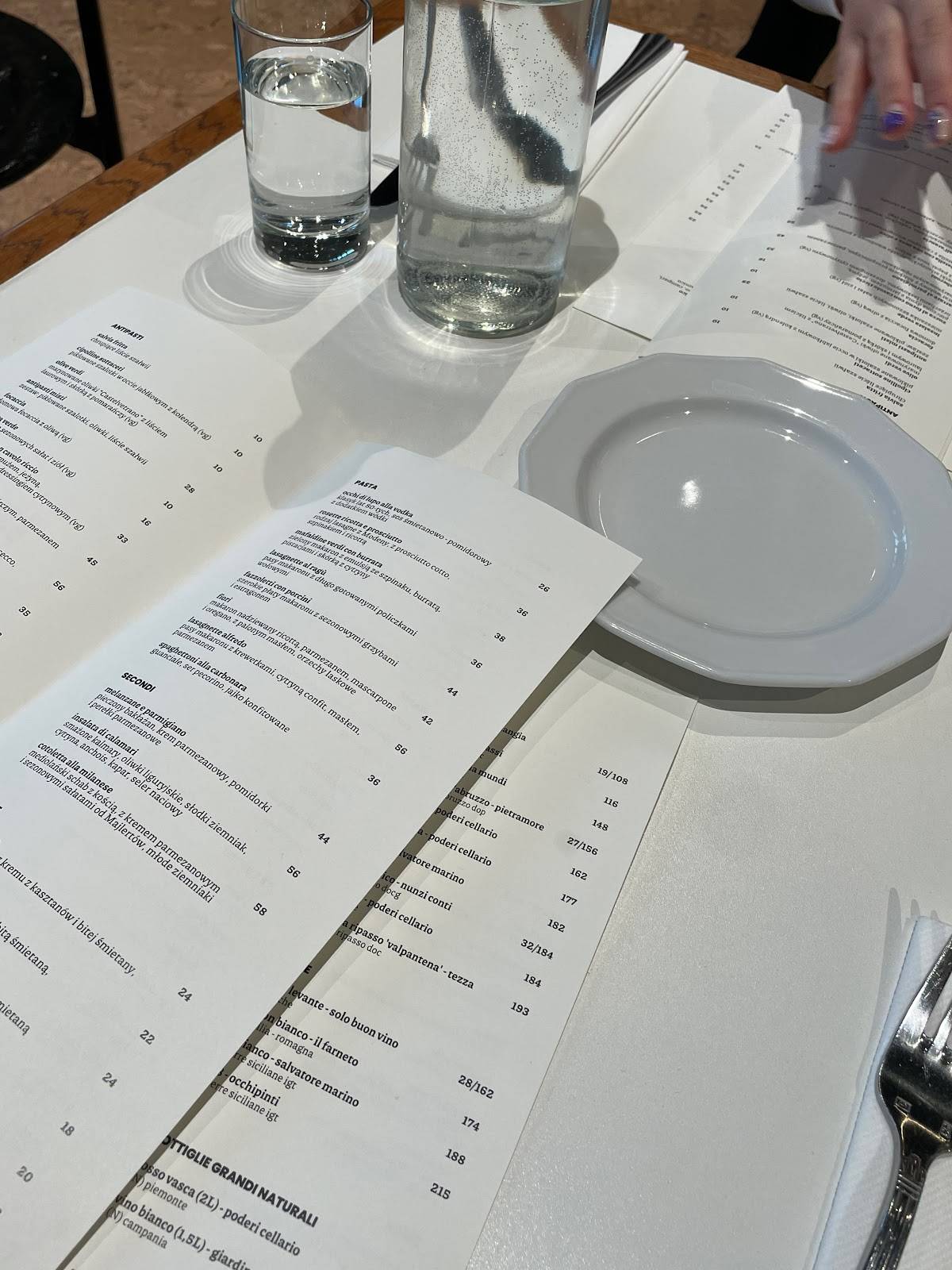 Menu at Lupo Pasta Fresca restaurant, Warsaw