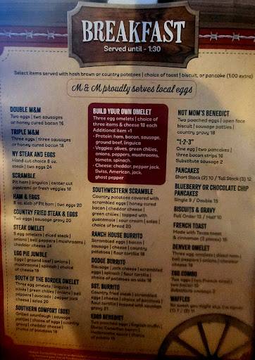 Carta del restaurante M & M Ranch House, Red Bluff