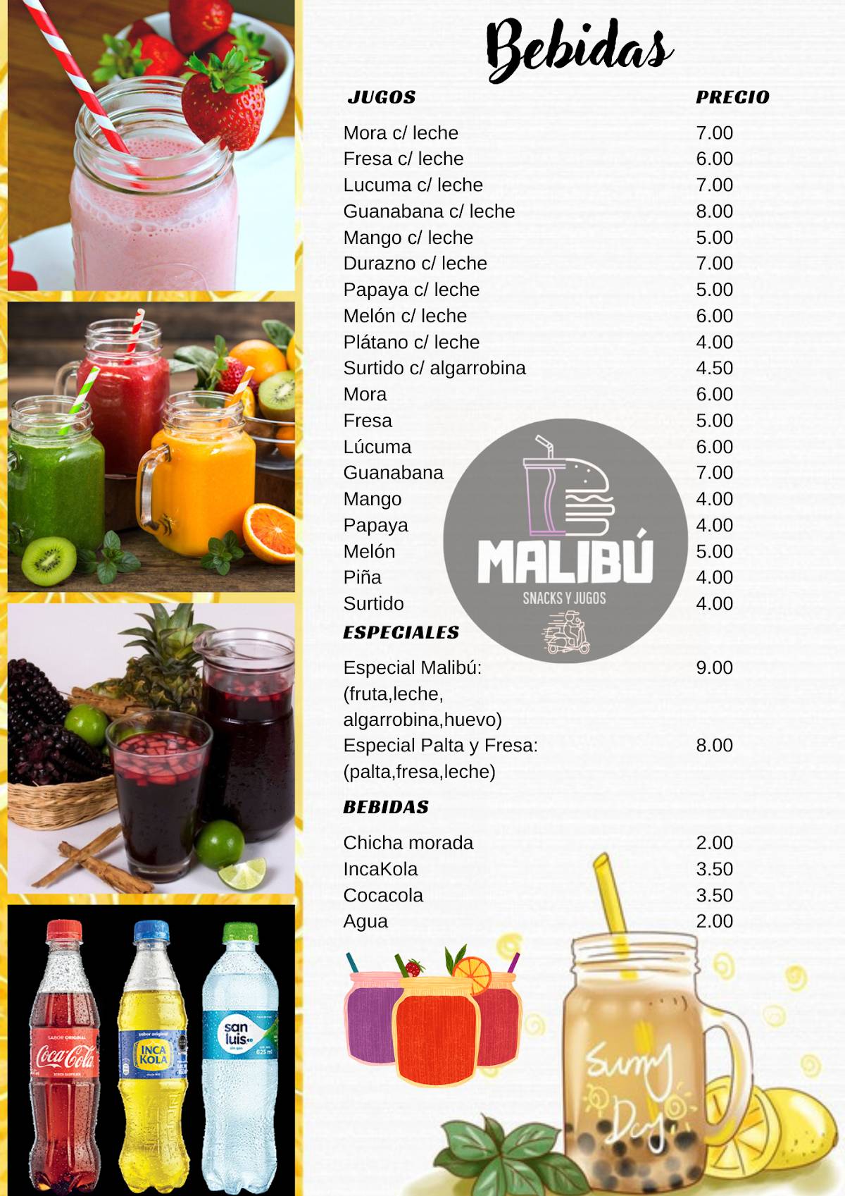 Carta del restaurante MALIBÚ SNACK'S Y JUGOS, Tumbes